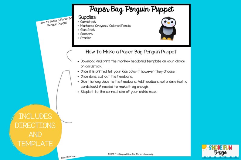 Penguin Paper Bag Puppet Craft Template With Directions - Etsy