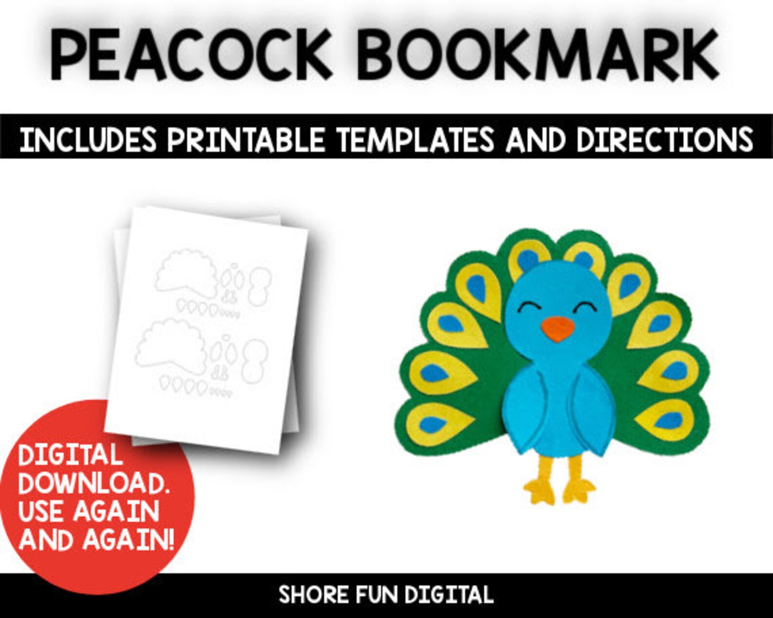 Peacock Bookmark Craft Template With Directions - Etsy
