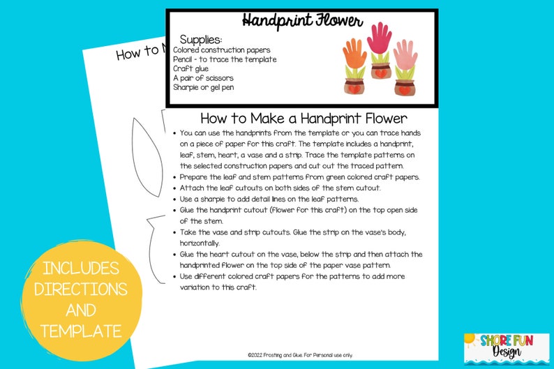 Handprint Flower Craft Template With Directions - Etsy