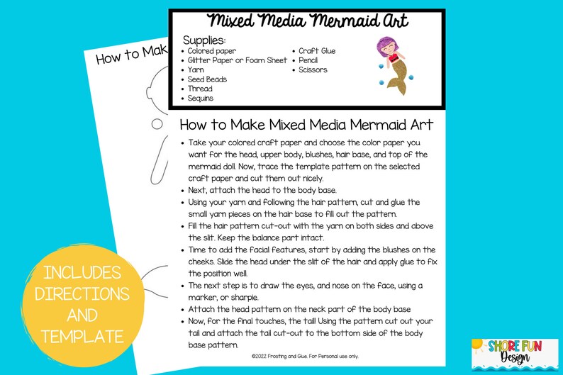 Mixed Media Mermaid Art Project Template With Directions - Etsy