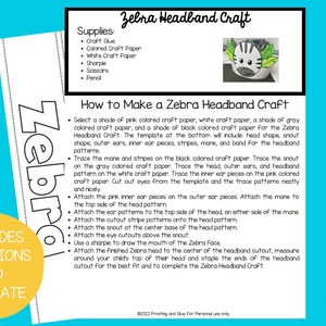 Zebra Headband Papercraft Template With Directions - Etsy