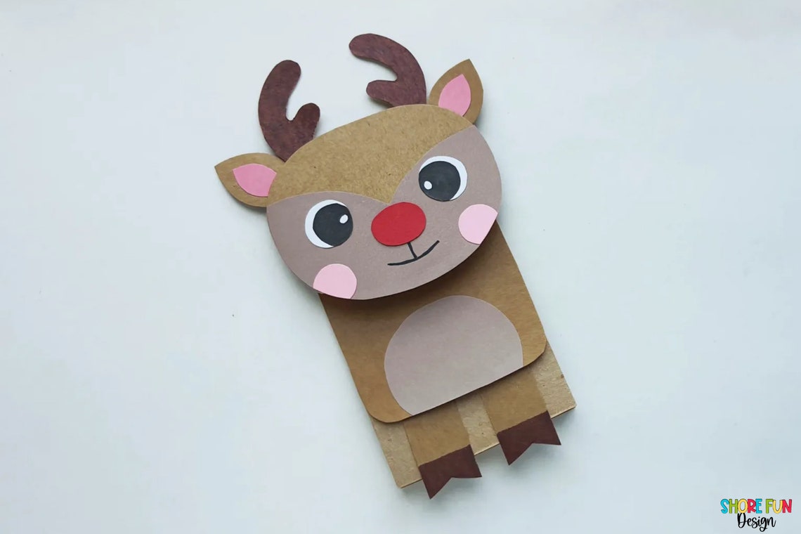 Reindeer Paper Bag Puppet Craft Template With Directions - Etsy
