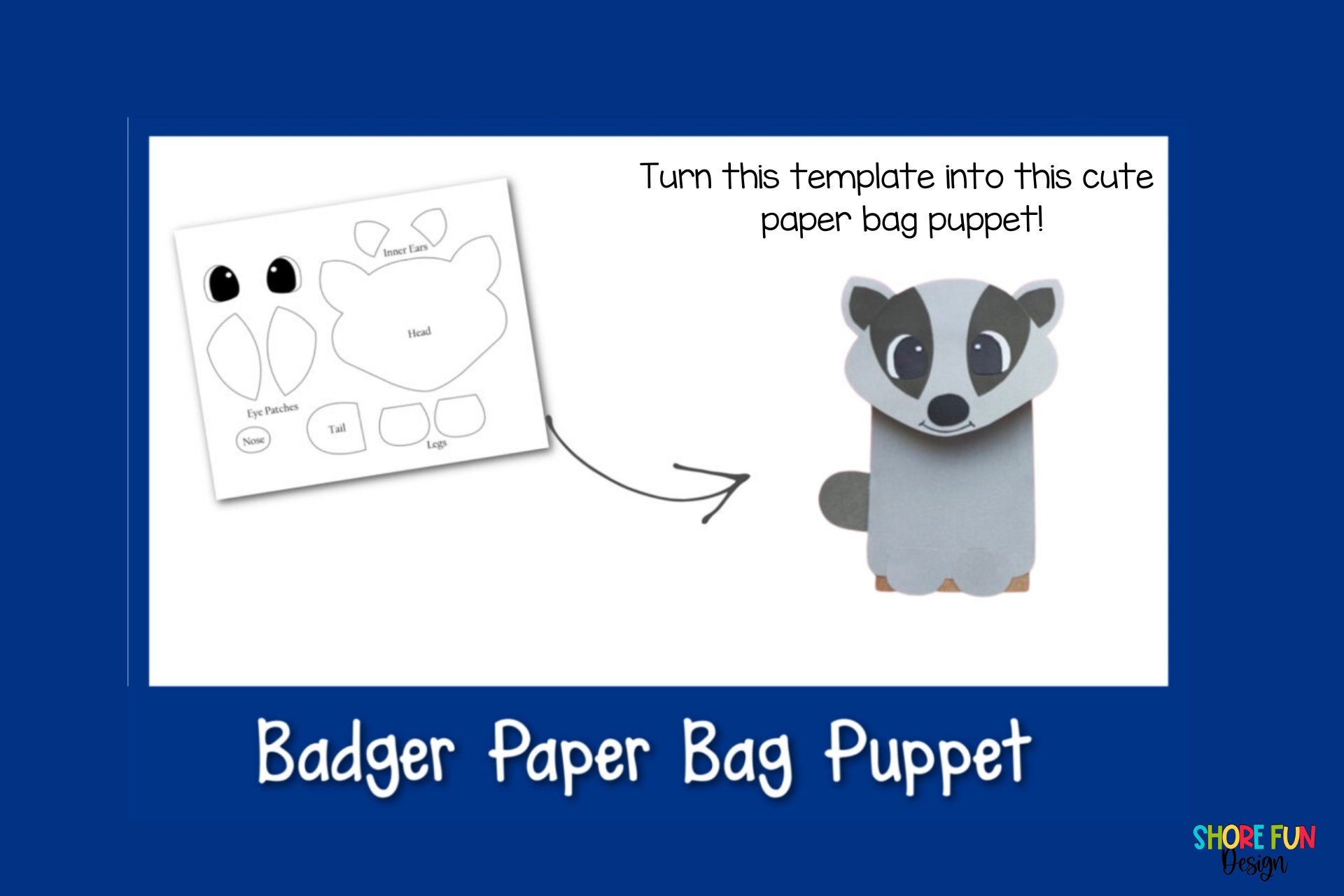 Badger Paper Bag Puppet Template With Directions - Etsy