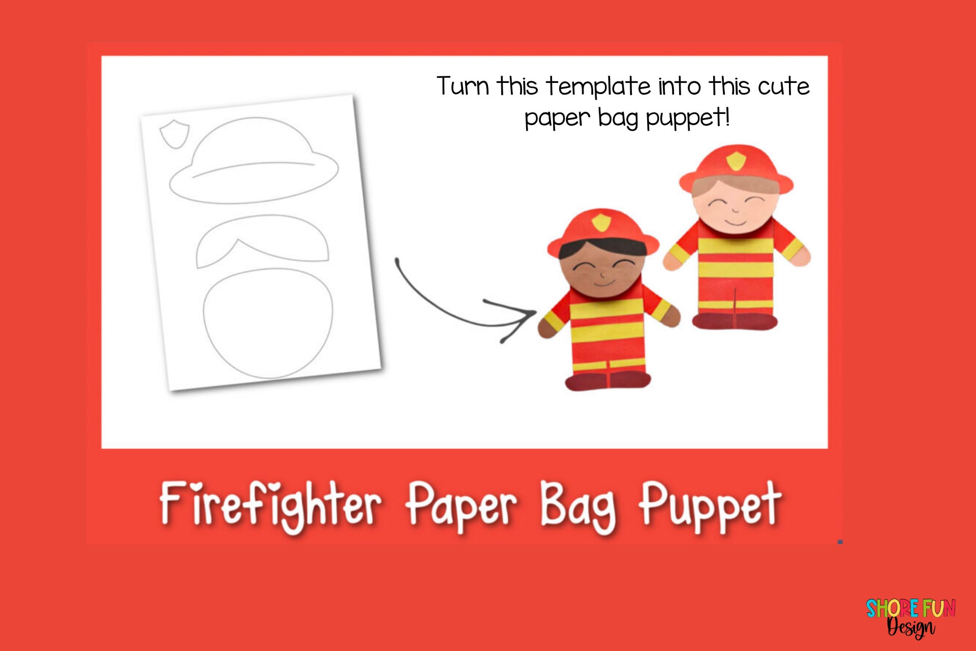 Firefighter Paper Bag Puppet Craft Template With Directions - Etsy