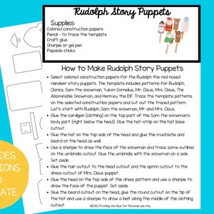 Rudolph Story Puppets Craft Template With Directions - Etsy