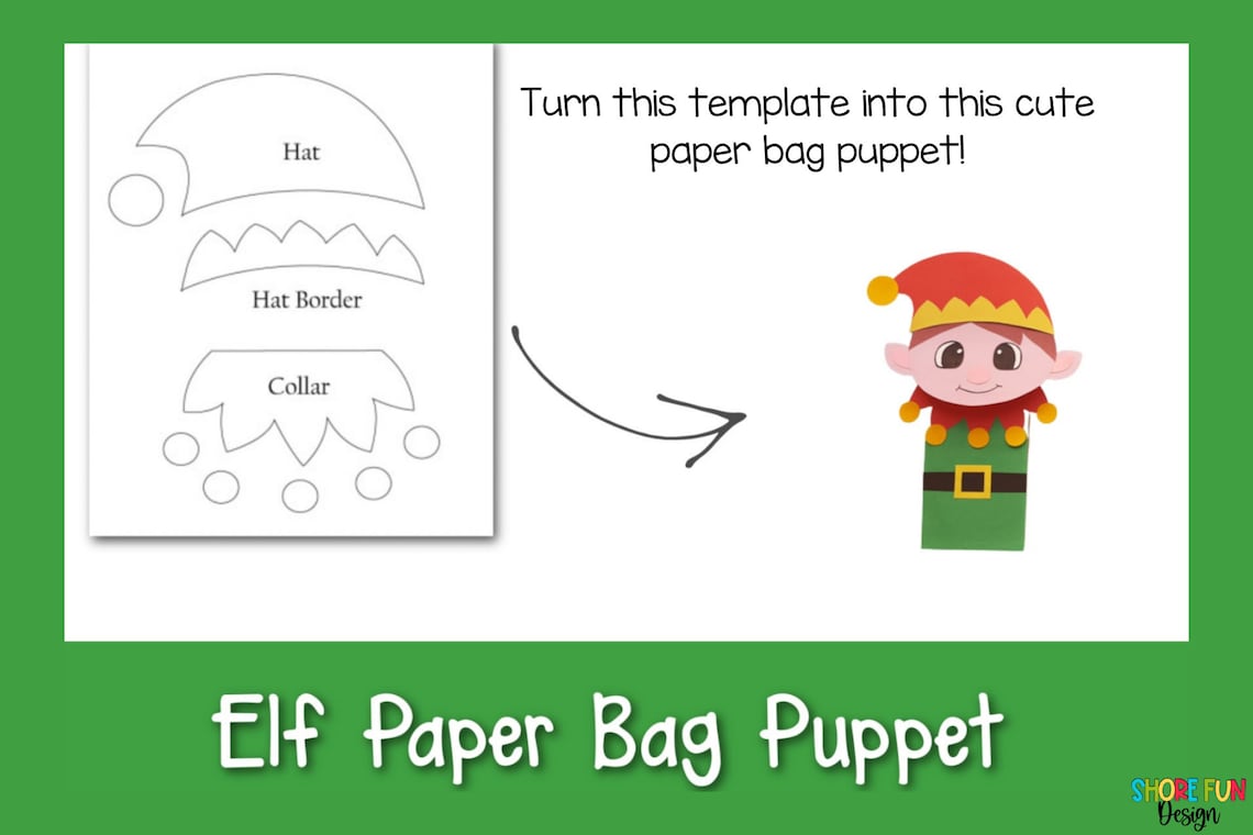 Elf Paper Bag Puppet Craft Template With Directions - Etsy