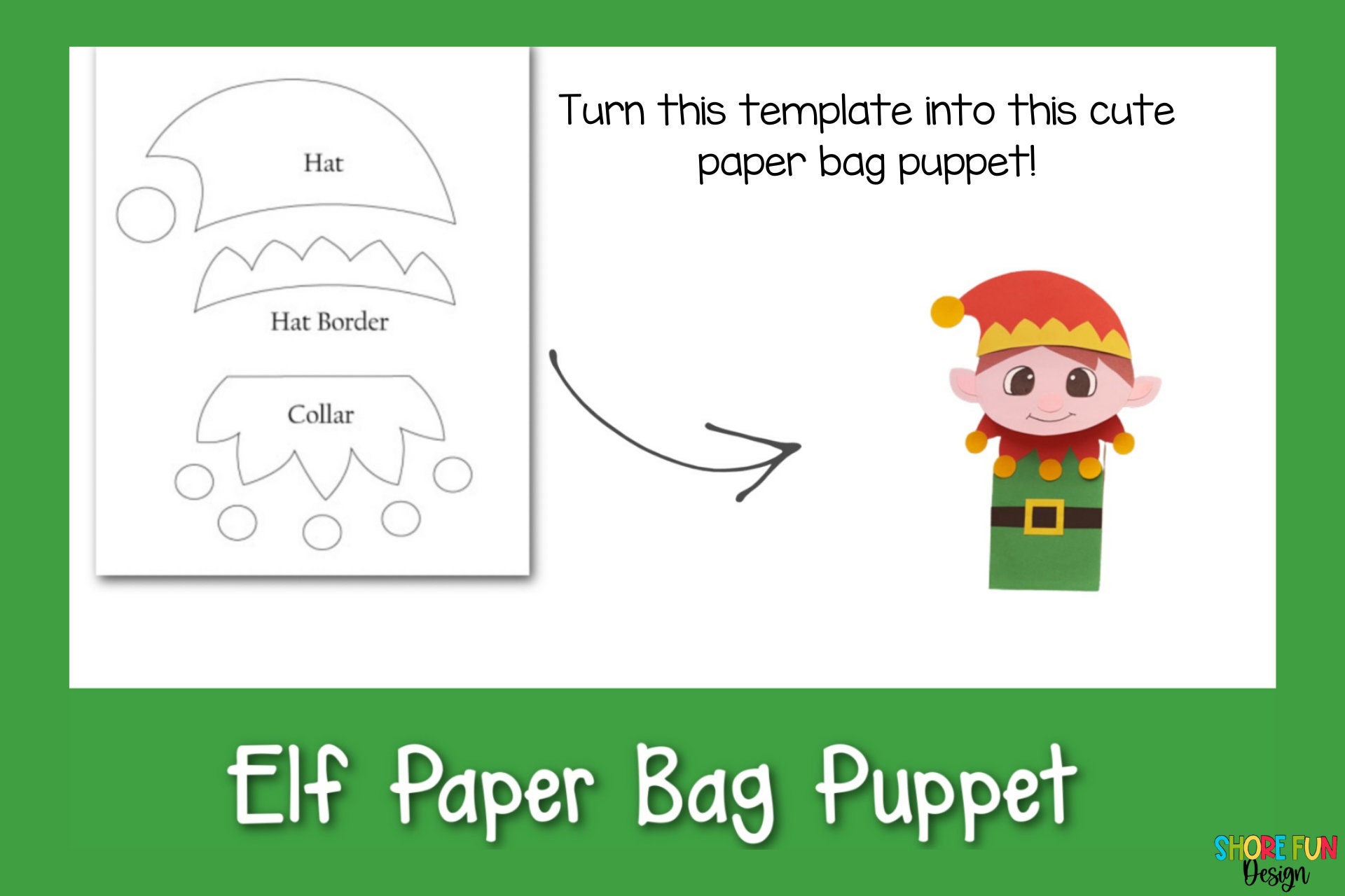 Elf Paper Bag Puppet Craft Template With Directions - Etsy