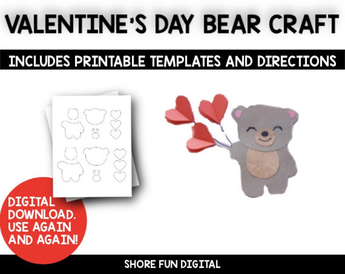 Build a Teddy Bear Kid's Craft, Printable Valentines Day Craft, Kid's ...
