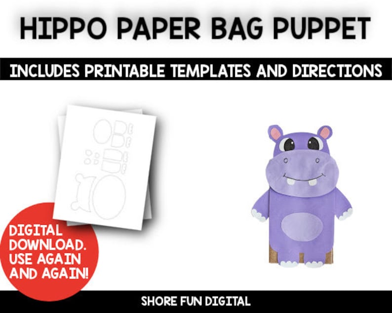 Hippo Paper Bag Puppet Craft Template With Directions - Etsy