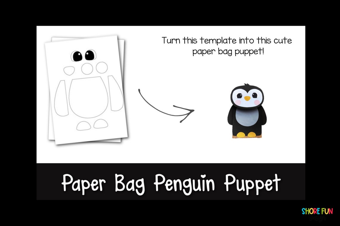 Penguin Paper Bag Puppet Craft Template With Directions - Etsy