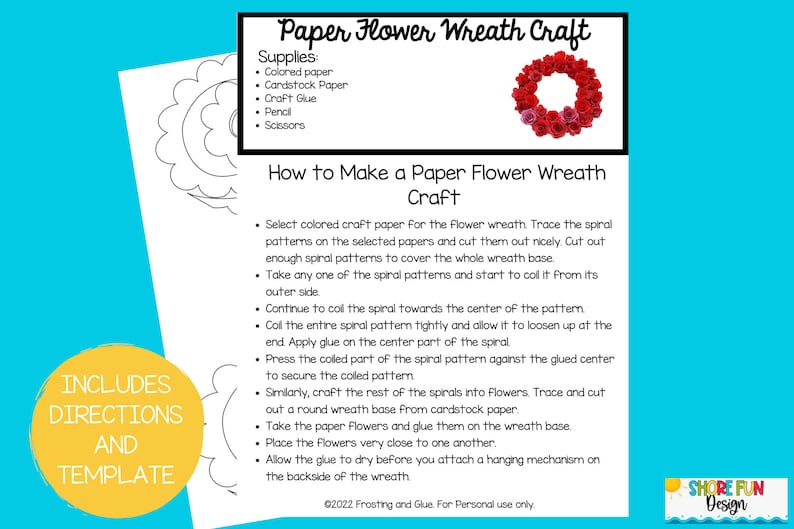 Paper Flower Wreath Craft Template With Directions - Etsy