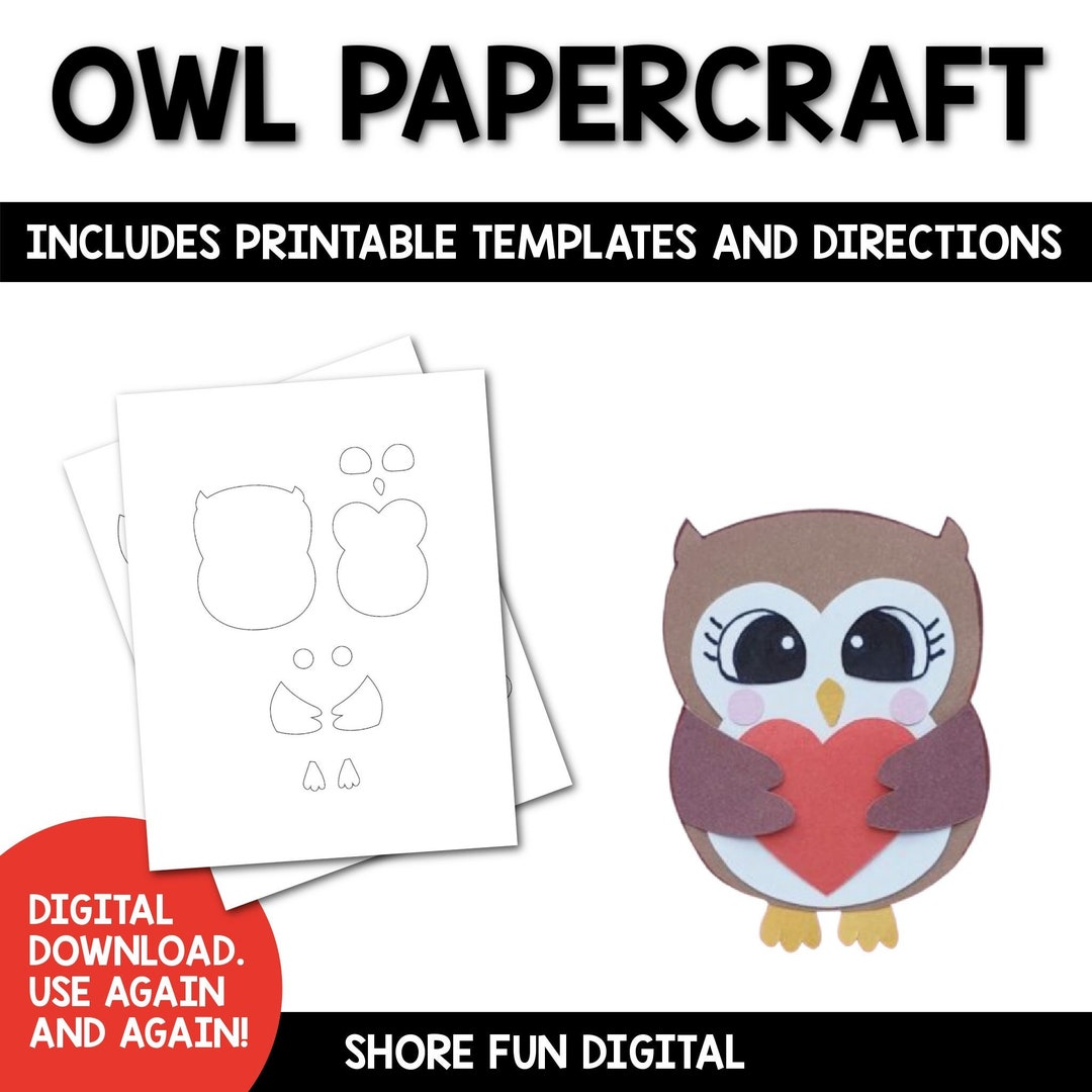 Owl With Heart Papercraft Template With Directions - Etsy