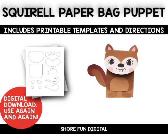 Squirrel Paper Bag Puppet Craft Template With Directions - Etsy