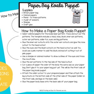 Koala Paper Bag Puppet Craft Template With Directions - Etsy Australia