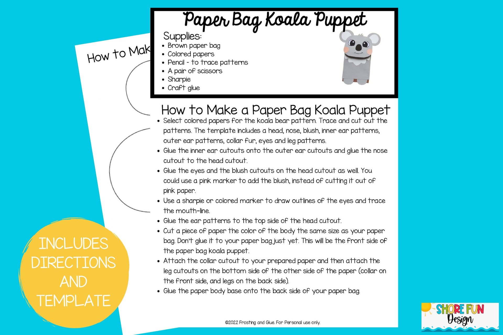 Koala Paper Bag Puppet Craft Template With Directions - Etsy