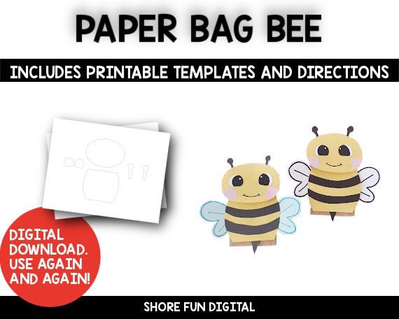 Bee Paper Bag Puppet Craft Template With Directions - Etsy