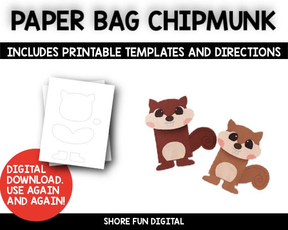 Chipmunk Paper Bag Puppet Craft Template With Directions - Etsy