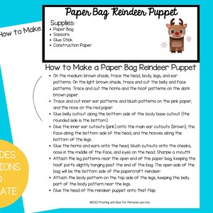 Reindeer Paper Bag Puppet Craft Template With Directions - Etsy