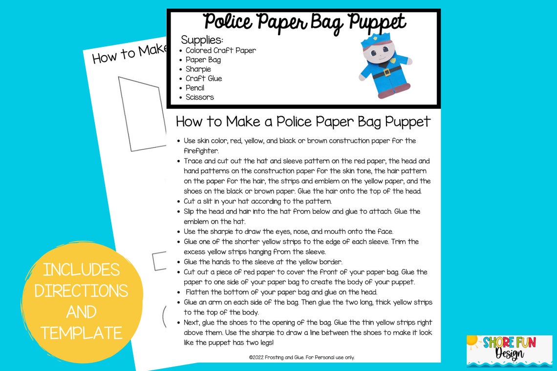 Police Paper Bag Puppet Craft Template With Directions - Etsy