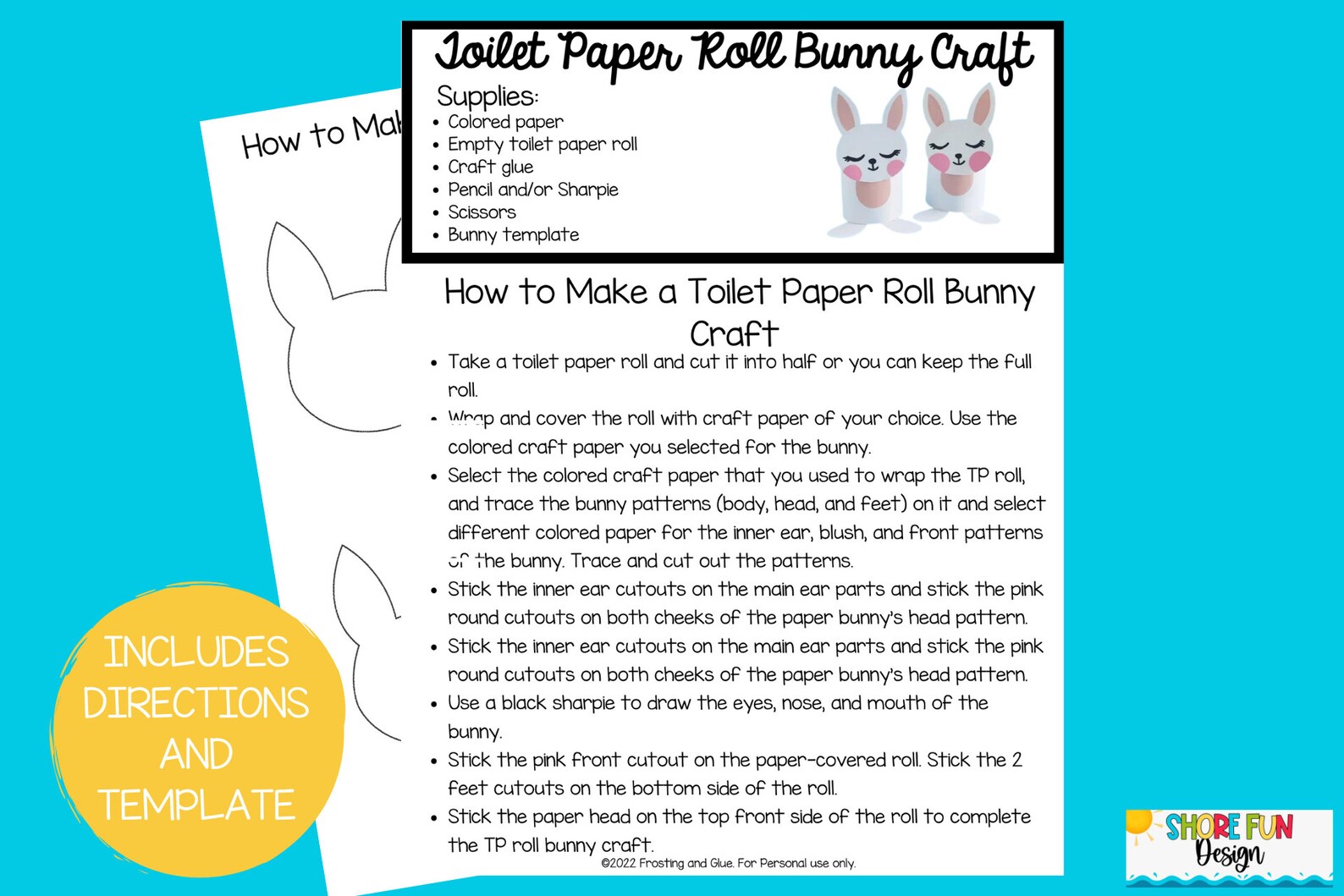Toilet Paper Roll Bunny Craft Template With Directions - Etsy