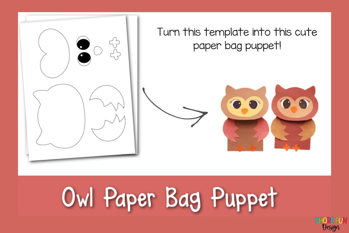 Owl Paper Bag Puppet Craft Template With Directions - Etsy