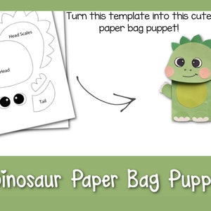 Dinosaur Paper Bag Puppet Craft Template With Directions - Etsy
