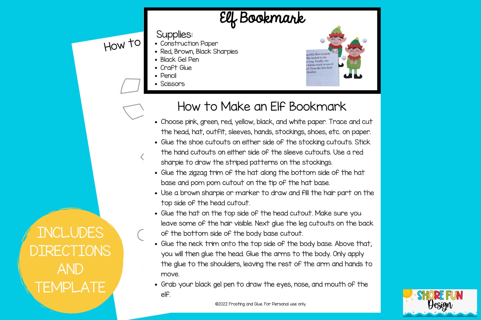 Elf Bookmark Craft Template With Directions - Etsy
