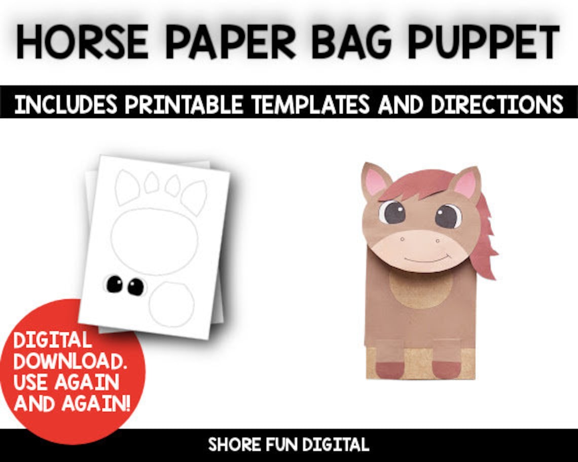 Horse Paper Bag Puppet Craft Template With Directions - Etsy