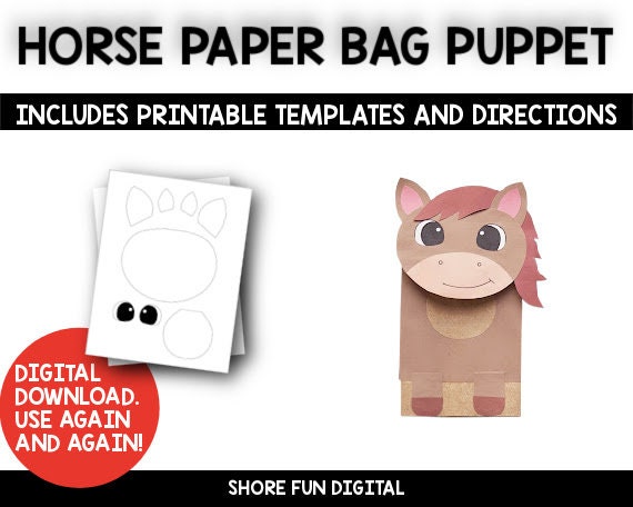 Horse Paper Bag Puppet Craft Template With Directions - Etsy
