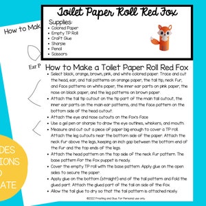 Fox Toilet Paper Roll Craft With Directions - Etsy