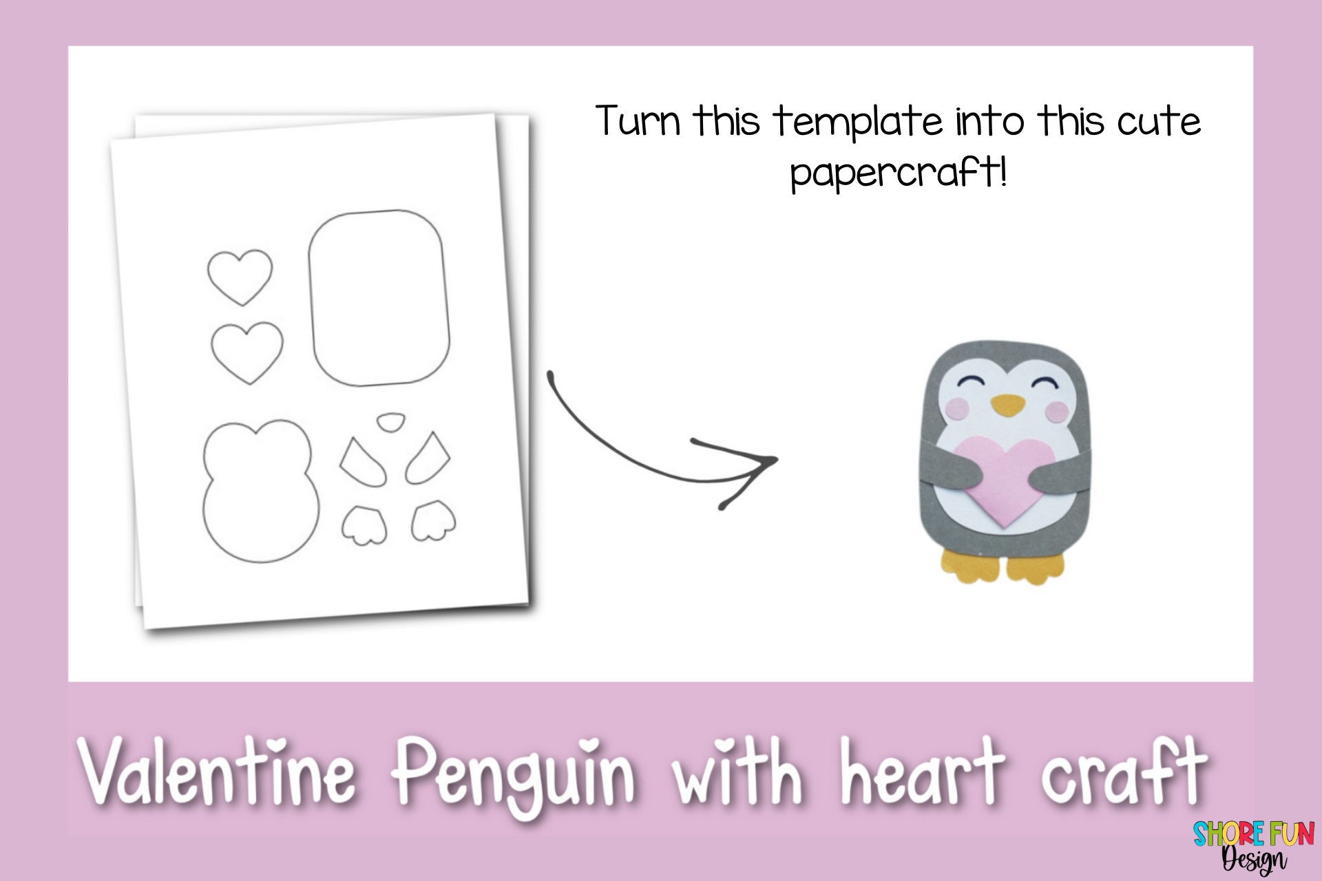 Valentine's Day Penguin With Heart Craft Template With Directions - Etsy