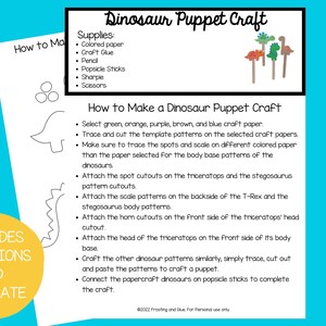 Dinosaur Puppet Craft Template With Directions - Etsy
