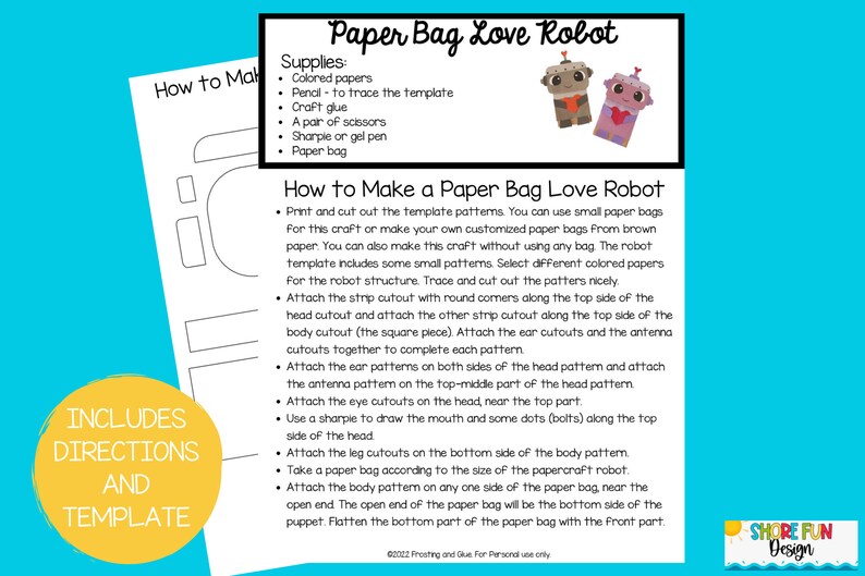 Paper Bag Love Robot Puppet Craft Template With Directions - Etsy