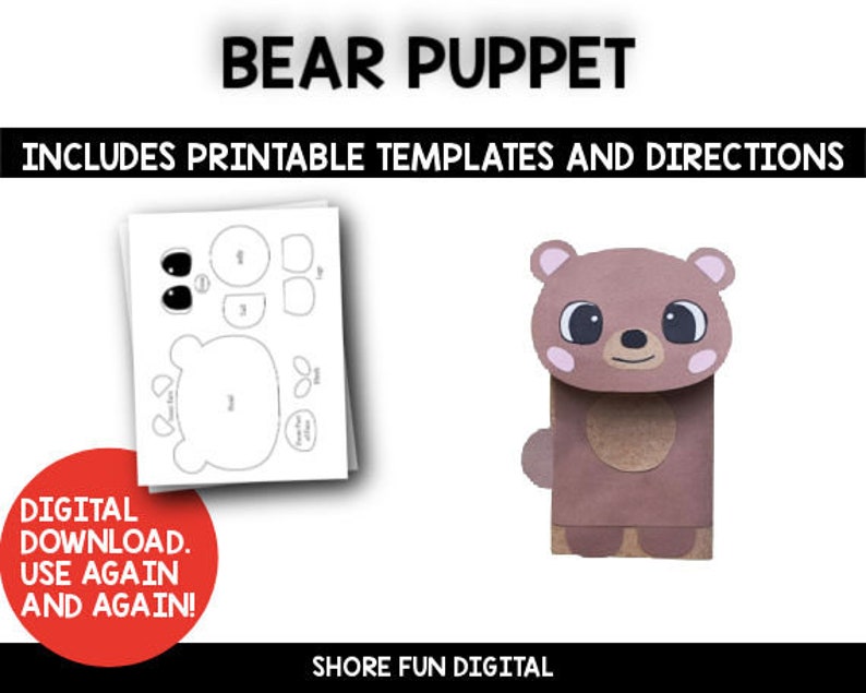 Bear Paper Bag Puppet Template With Directions - Etsy