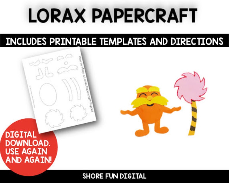 Lorax Papercraft Puppet With Directions - Etsy