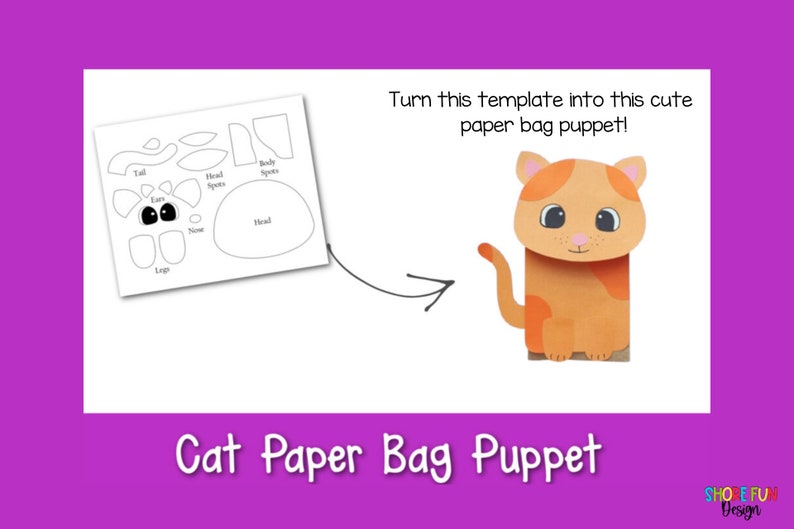 Cat Paper Bag Puppet Template With Directions - Etsy