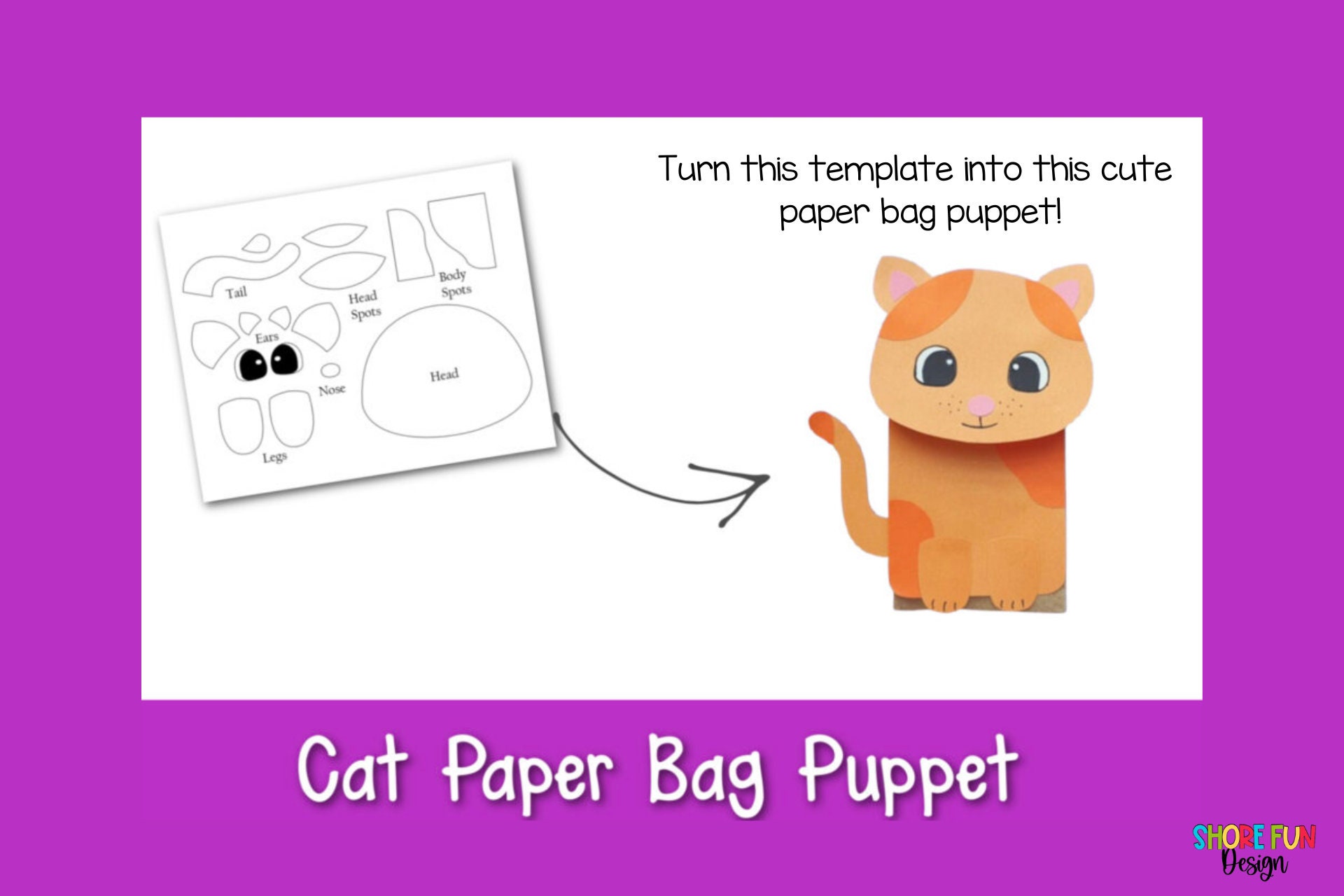 Cat Paper Bag Puppet Template With Directions - Etsy