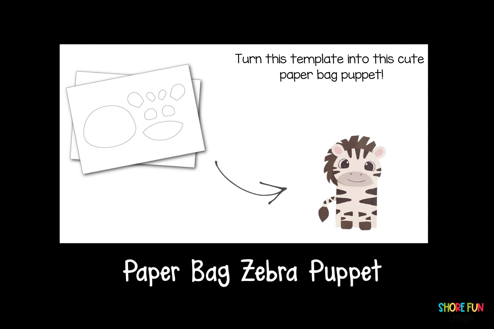 Zebra Paper Bag Puppet Craft Template With Directions - Etsy
