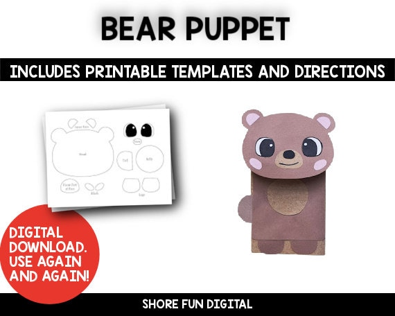 Bear Paper Bag Puppet Template With Directions - Etsy