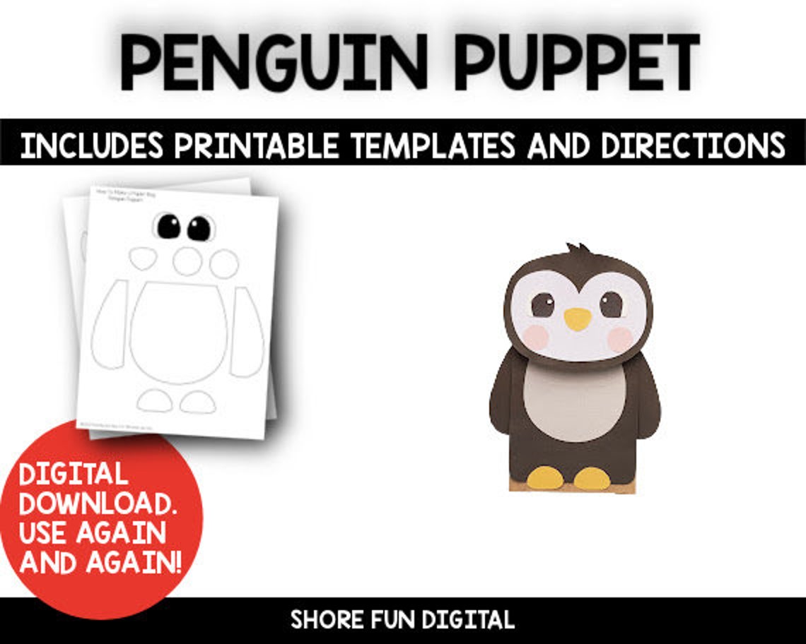 Penguin Paper Bag Puppet Craft Template With Directions - Etsy