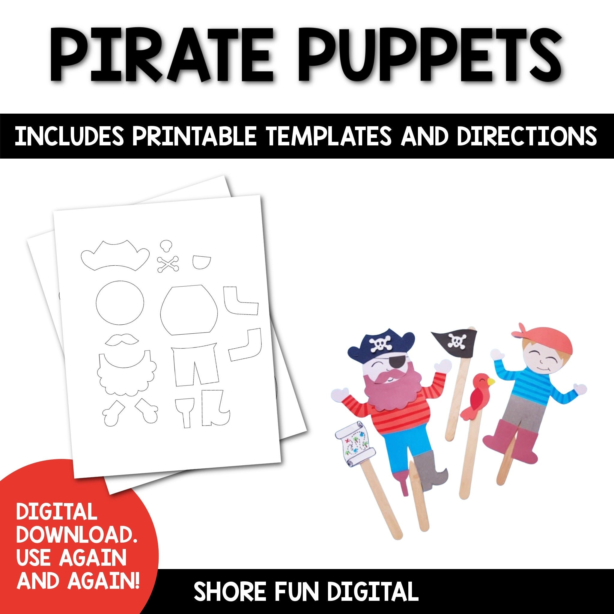 Pirate Puppet Template With Directions - Etsy