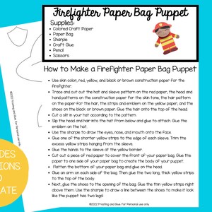 Firefighter Paper Bag Puppet Craft Template With Directions - Etsy