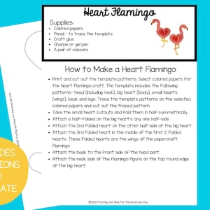 Heart Flamingo Craft Template With Directions - Etsy