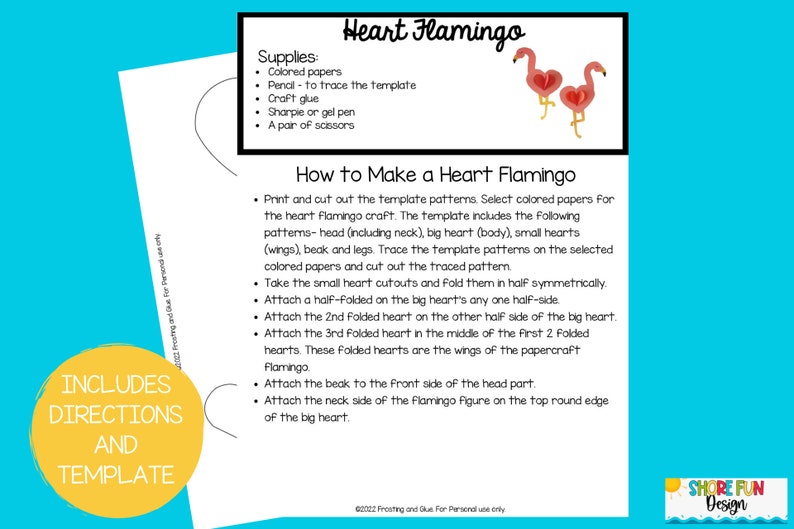 Heart Flamingo Craft Template With Directions - Etsy