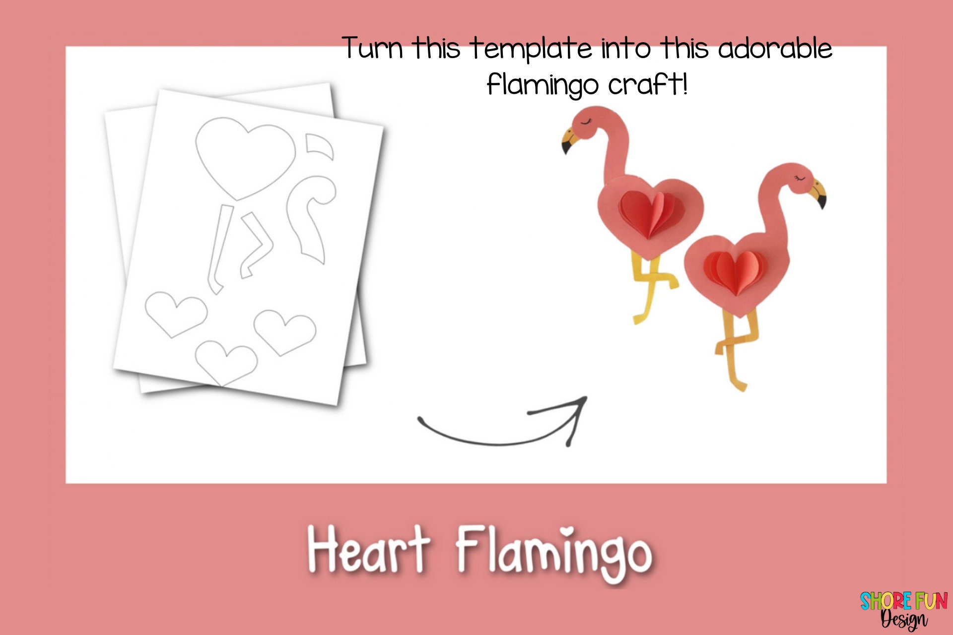 Heart Flamingo Craft Template With Directions - Etsy