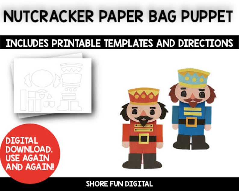 Nutcracker Paper Bag Puppet Craft Template With Directions - Etsy