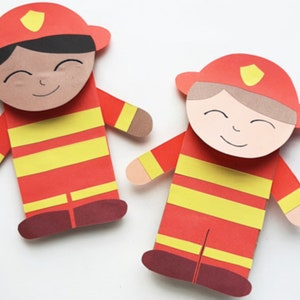 Firefighter Paper Bag Puppet Craft Template With Directions - Etsy