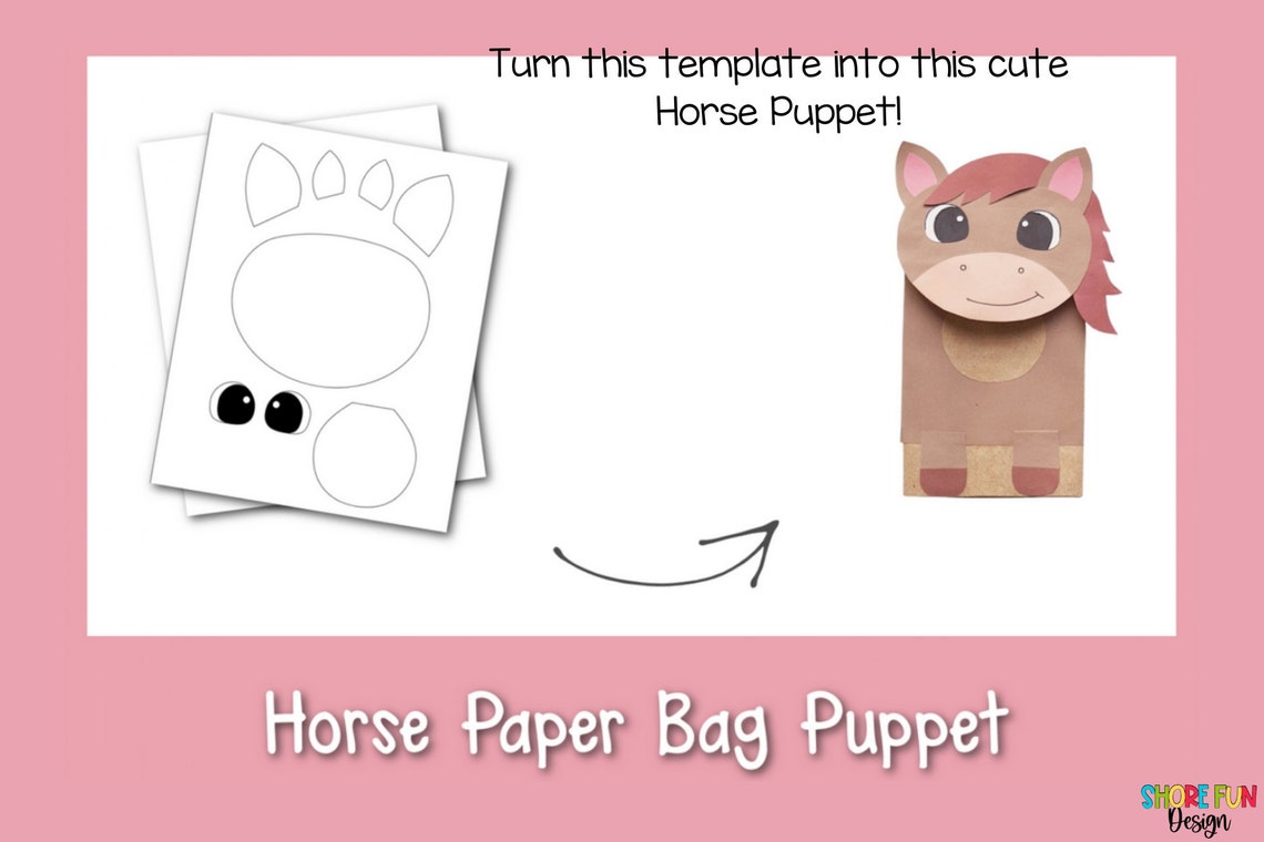 Horse Paper Bag Puppet Craft Template With Directions - Etsy