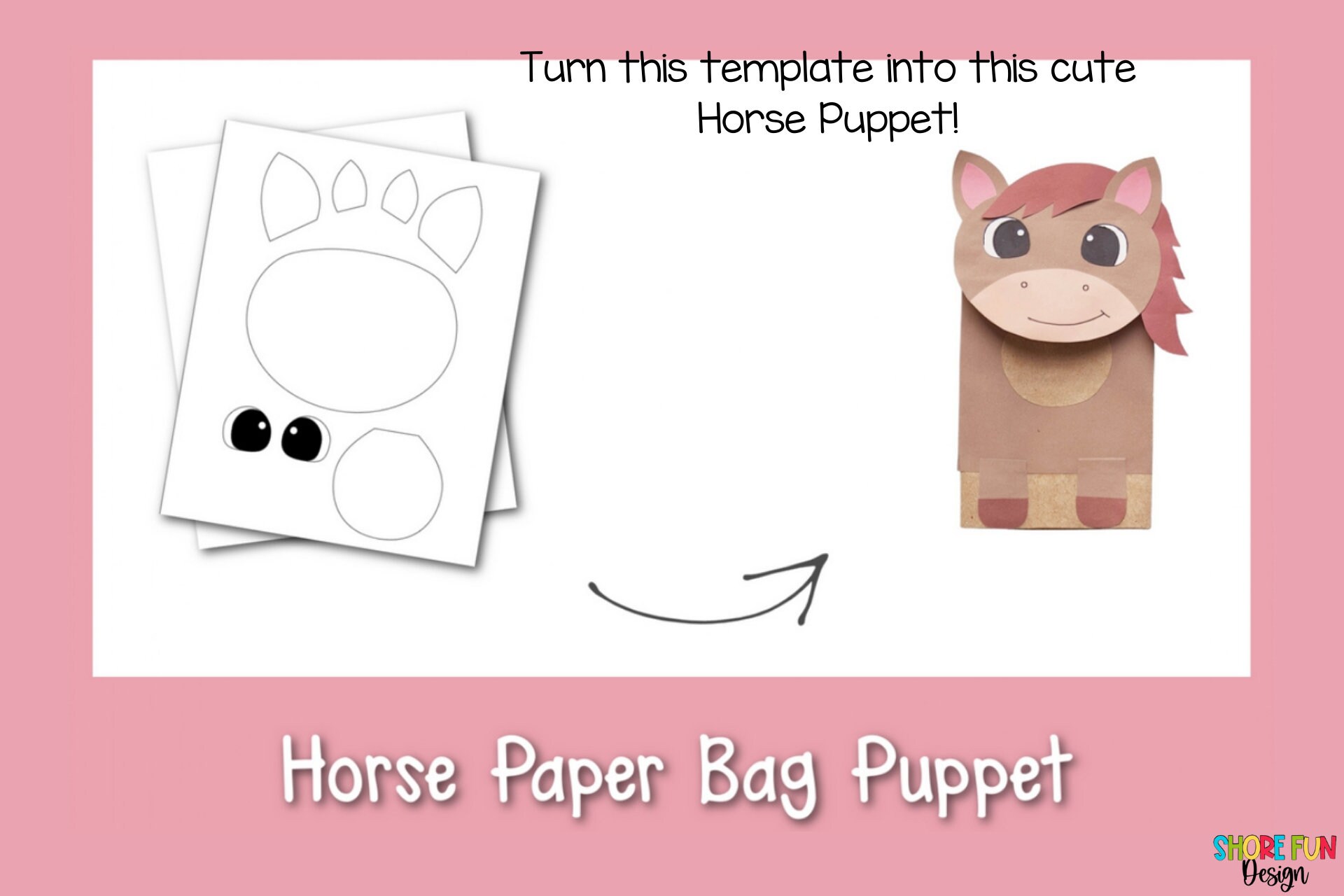 Horse Paper Bag Puppet Craft Template With Directions - Etsy