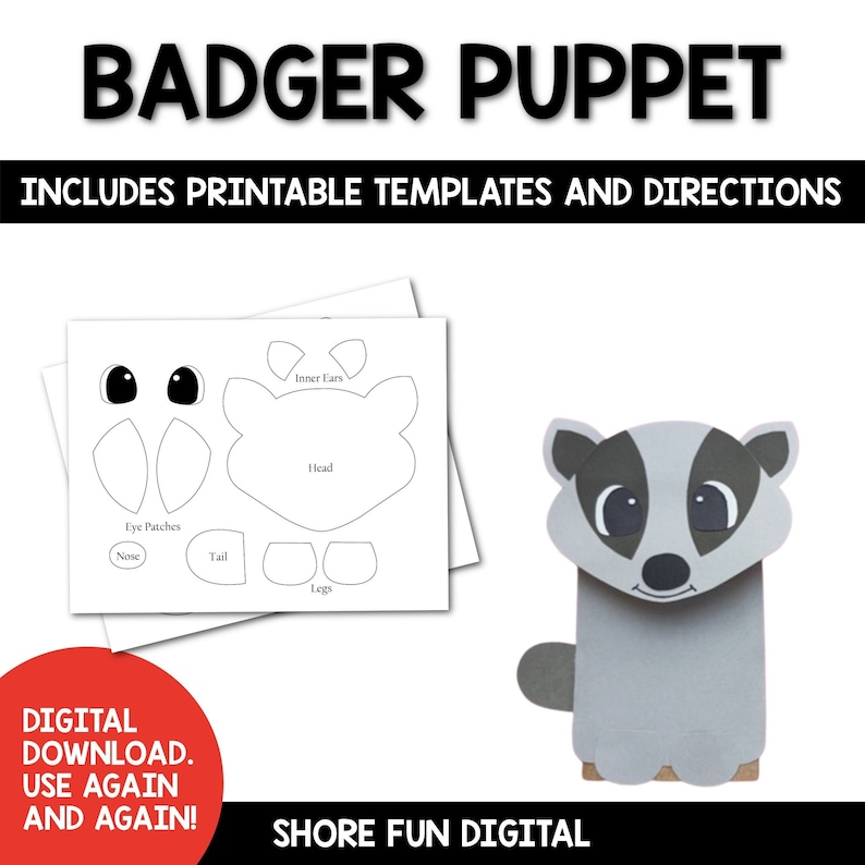 Badger Paper Bag Puppet Template With Directions - Etsy